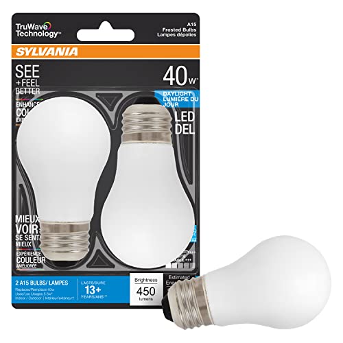 SYLVANIA LED TruWave Natural Series Ceiling Fan / Fixture Light Bulb, 40W A15 Daylight, Dimmable, Frosted - 2 Pack