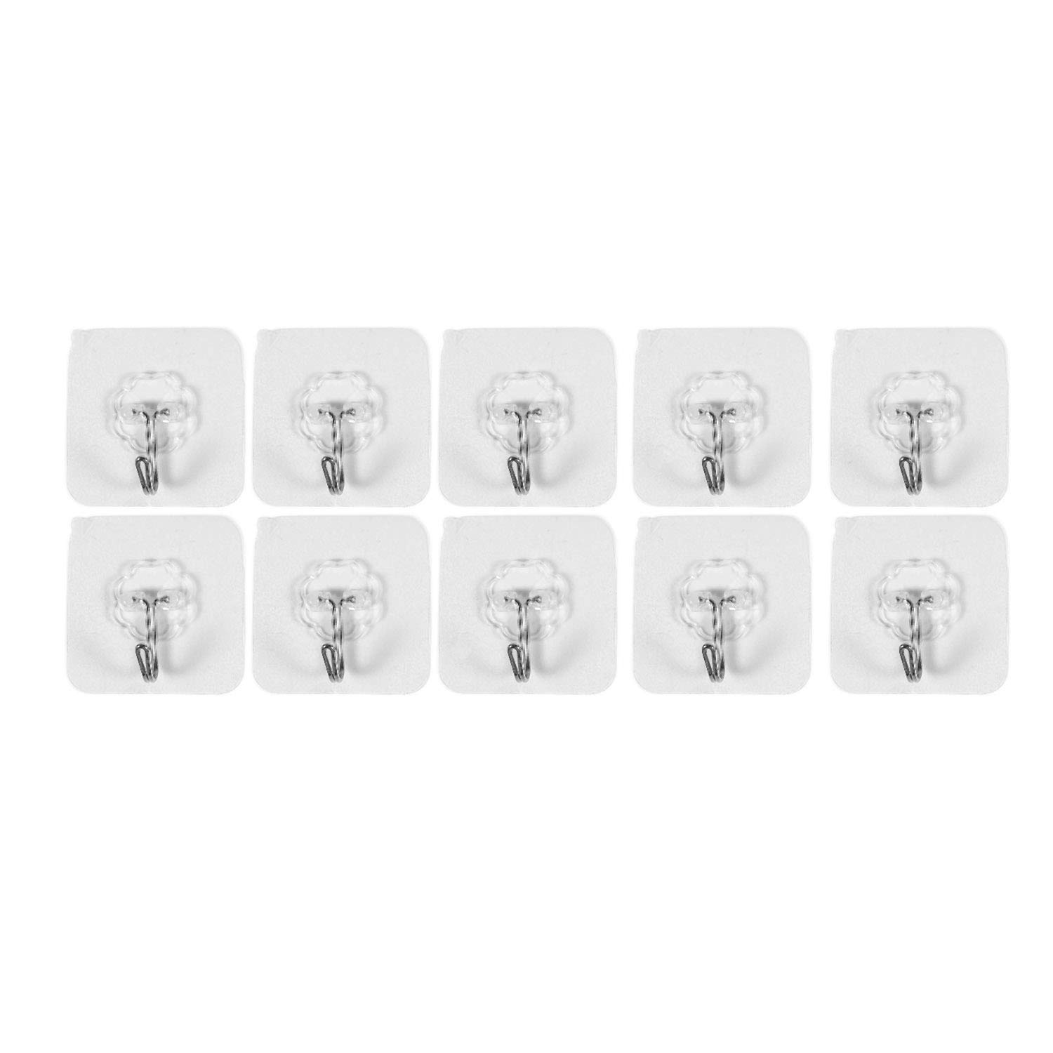 Kqcibz 10 Packs Reusable Adhesive Hooks,Transparent Heavy Duty Wall Hooks with, Waterproof and Oilproof for Bathroom, Bedroom, Kitchen, Refrigerator Door, Wall and Ceiling