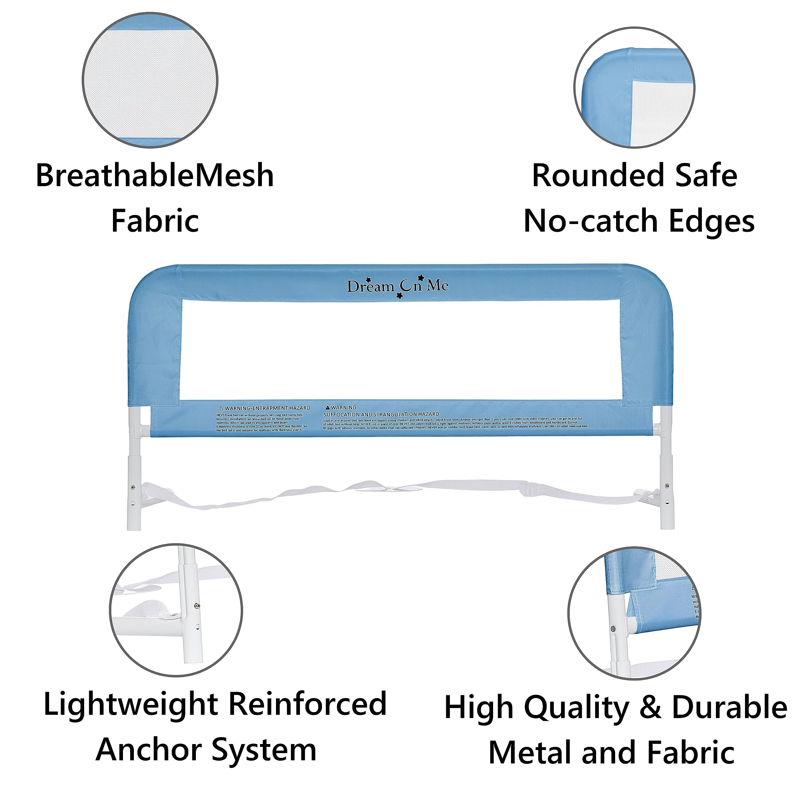 Dream On Me Lightweight Mesh Security Adjustable Bed Rail for Toddler with Breathable Mesh Fabric in Sports Print.