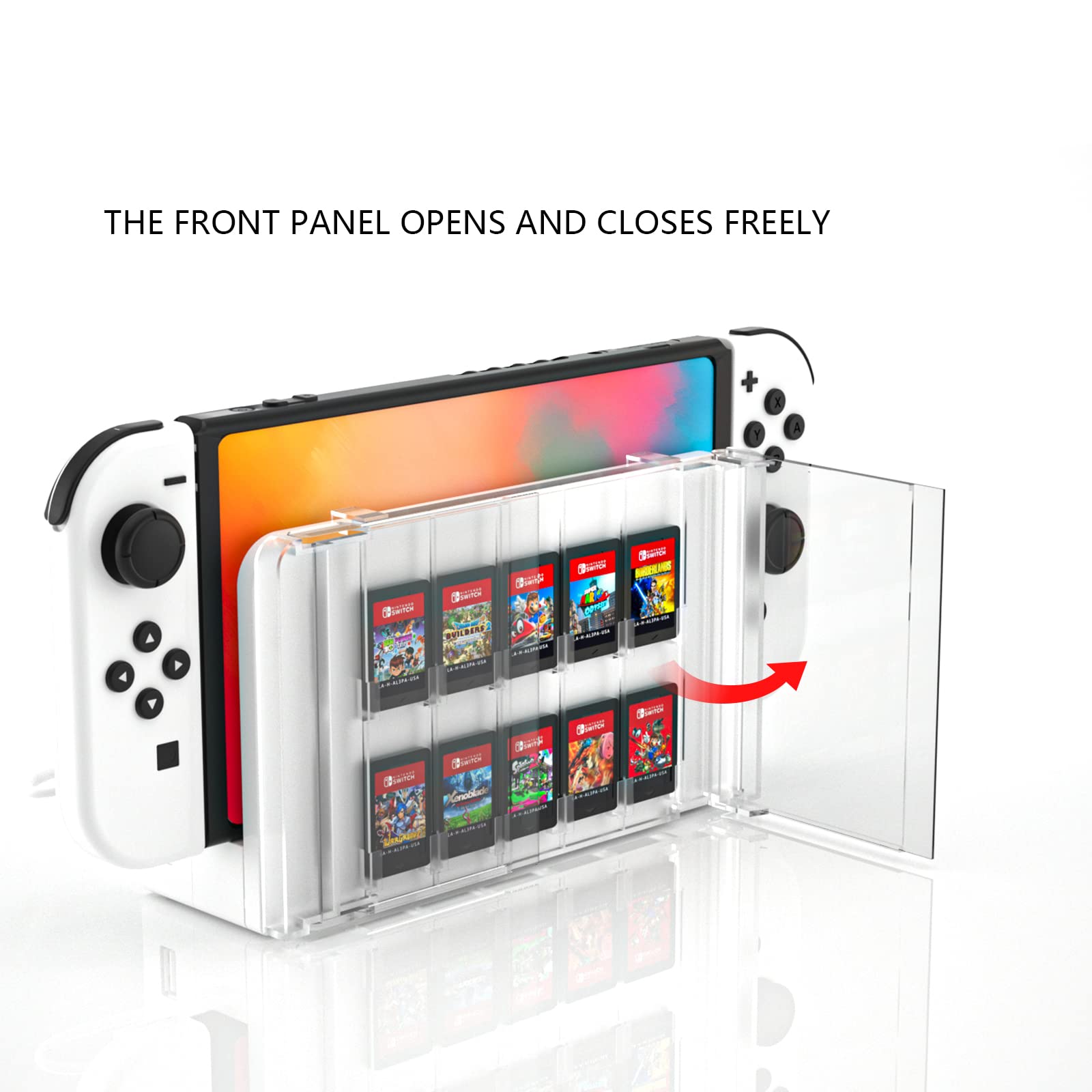 ECHZOVE Premium Game Card Case for Switch OLED, Switch Card Case Cartridge Game Card Display Cabinet Box, Crystal Clear Game Cartridge Holder Fit Switch OLED Charging Station (10 Slots)