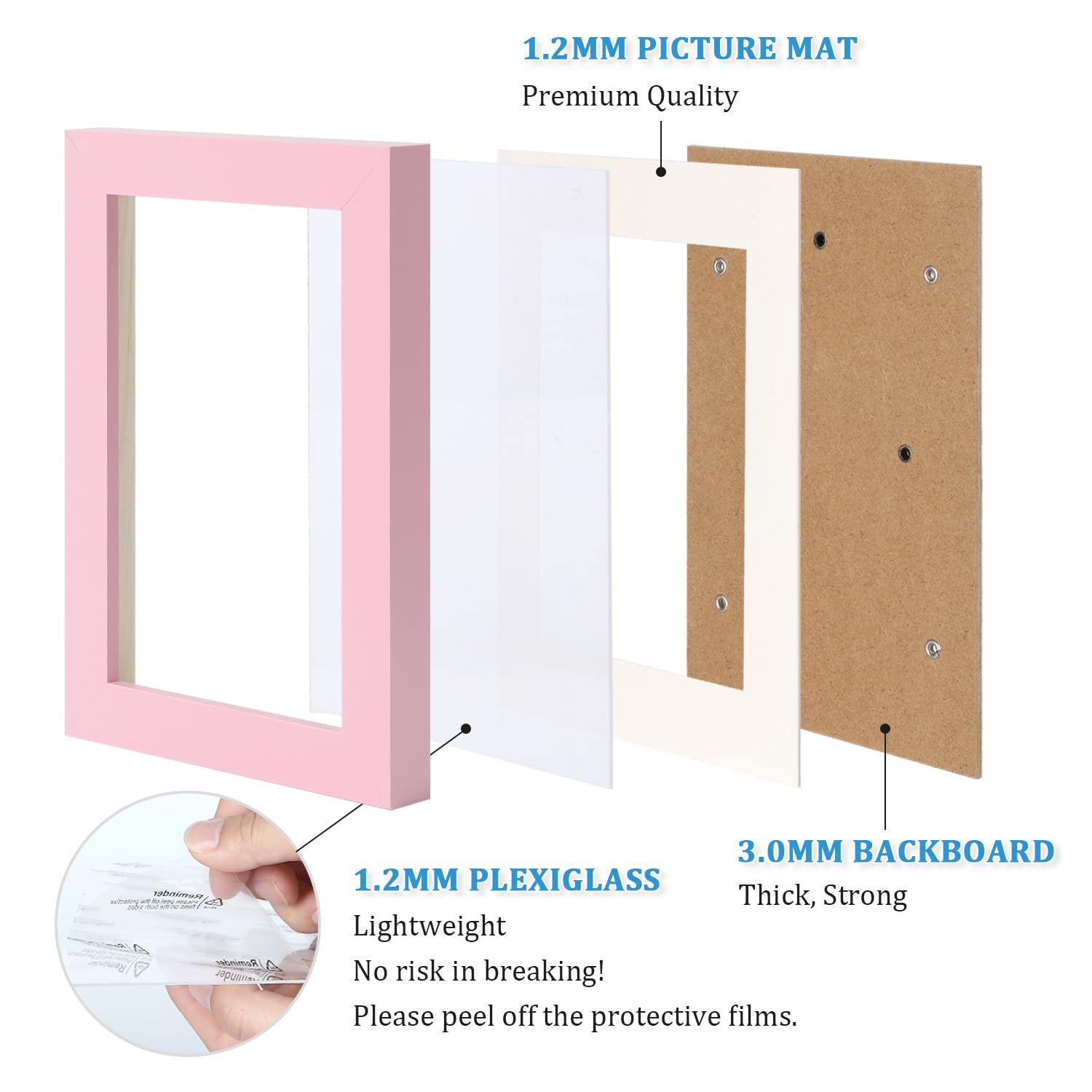Egofine 4x6 Picture Frames with Plexiglass, Display Pictures 3.5x5 with Mat or 4x6 Without Mat Set of 4 for Tabletop and Wall Mounting, Pink