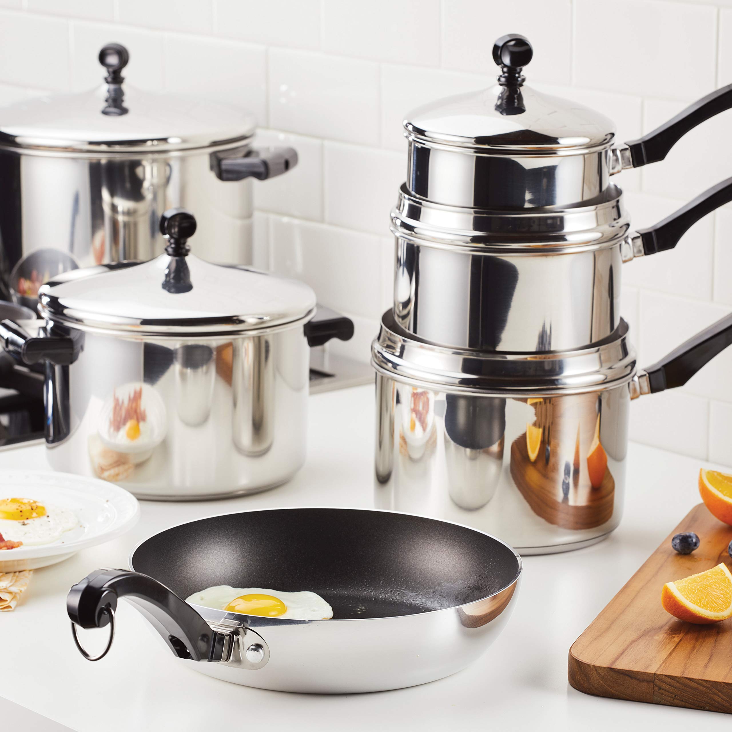 Farberware Classic Stainless Steel 6-Quart Stockpot with Lid, Stainless Steel Pot with Lid, Silver & Classic Stainless Steel 4-Quart Covered Saucepot - - Silver