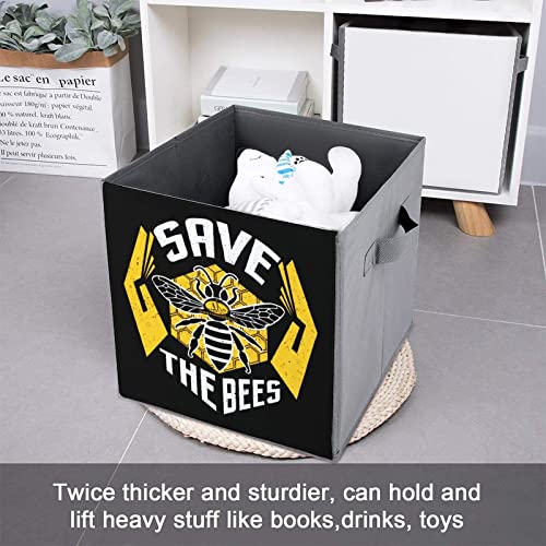 Heart Mind Soul Saves The Bees PU Leather Collapsible Storage Bins Canvas Cube Organizer Basket with Handles
