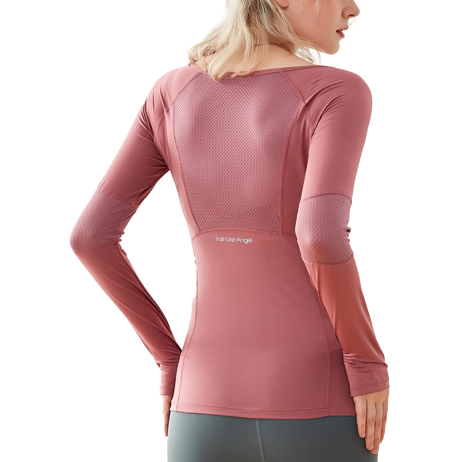 DREAM SLIM Women Long Sleeve Workout Shirts UPF50+ Sun Protection Mesh Back Yoga Gym Outdoor Fishing Hiking T-Shirt Pink