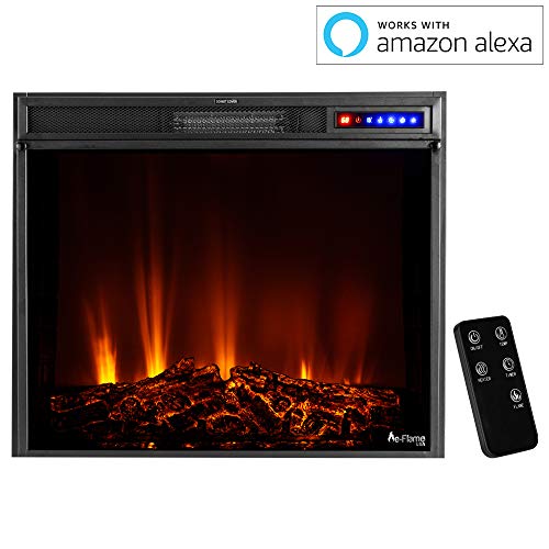 e-Flame USA Whistler LED Recessed Electric Fireplace Stove Insert with Remote - 3D Wood Burning Flame Effect - 28"x24" (Black)