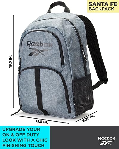 Reebok Backpack - Santa Fe Sports Gym Bag - Lightweight Carry On Weekend Overnight Luggage - Casual Daypack for Travel, Beach, Size onesize, Heather Grey