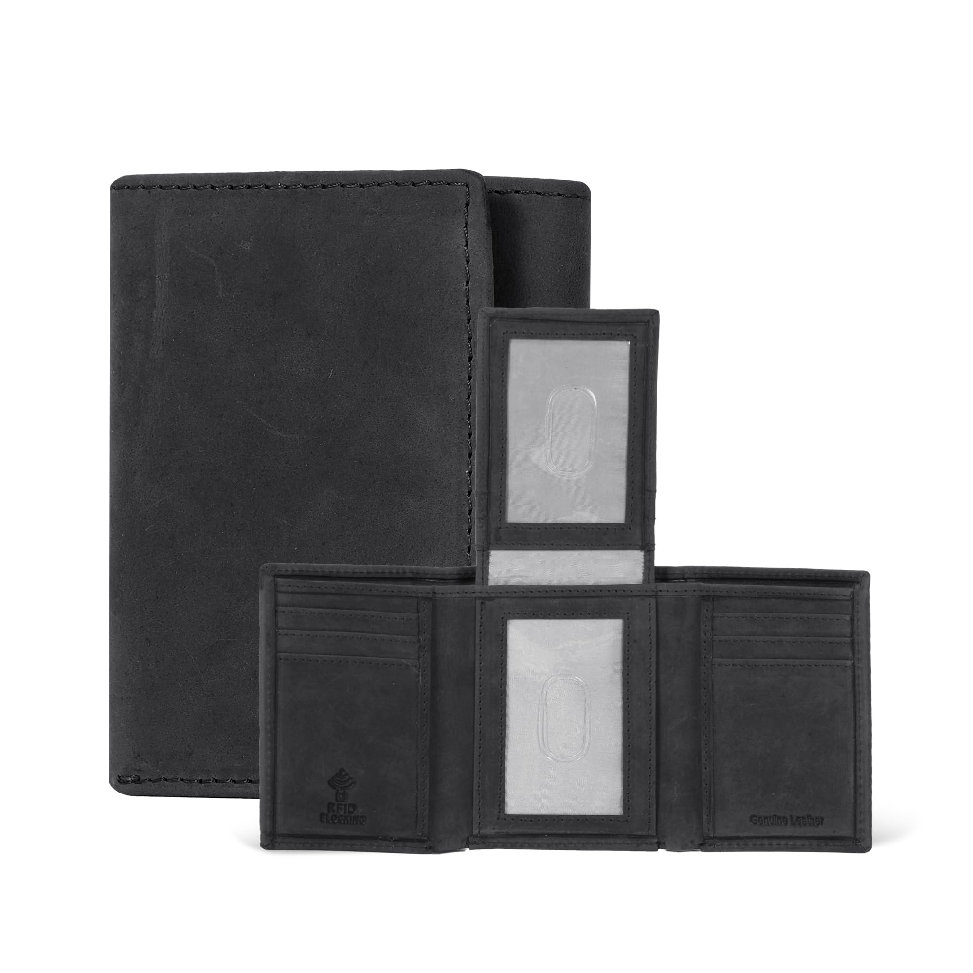 ESTALON Leather Trifold Wallet For Men with RFID Blocking - Men's Trifold Wallet with 9 Credit Card Slots 2 ID Window - Gifts For Men, Him (Black Hunter)