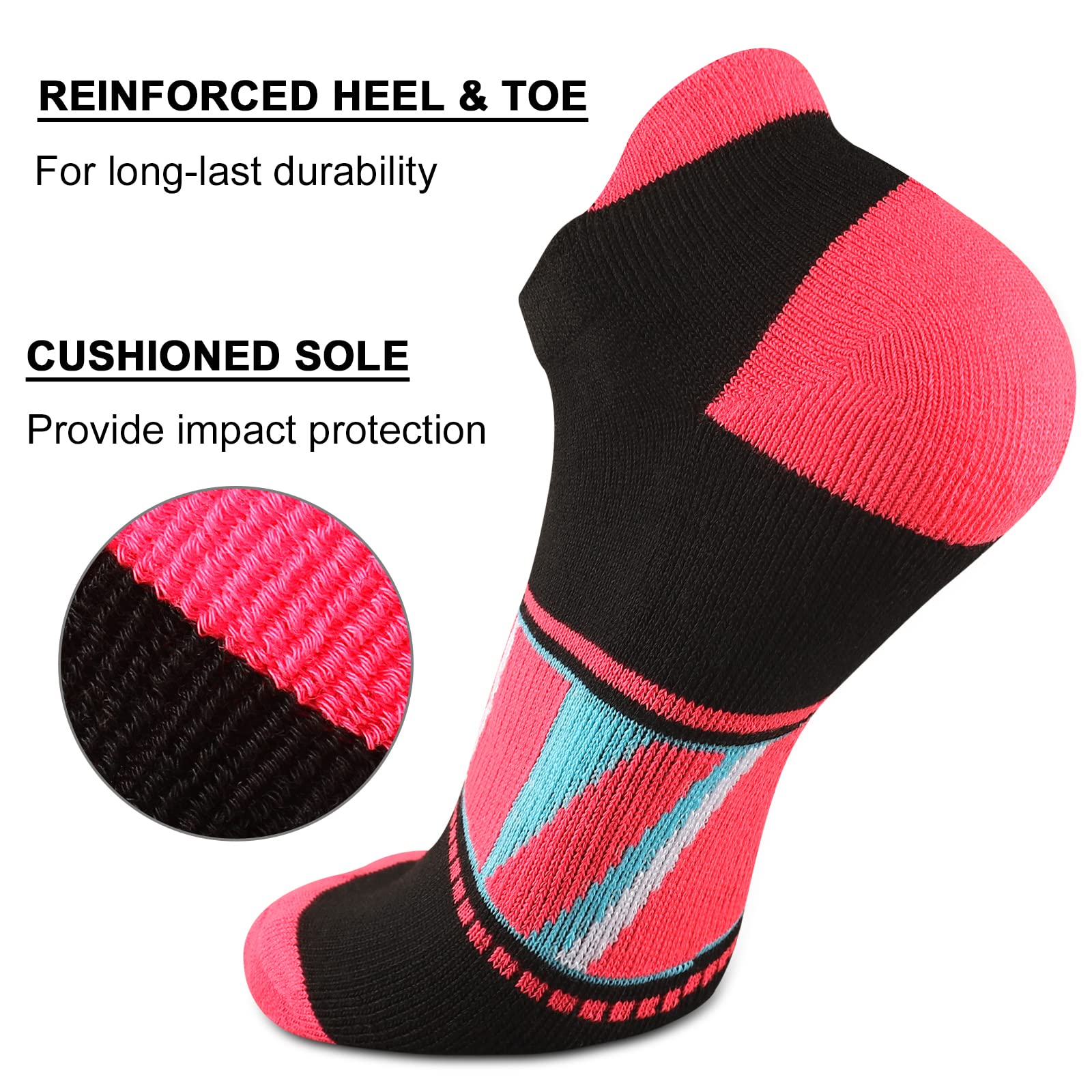 eallco Womens Ankle Socks Athletic Running Cushioned Short Socks Size 9-11 For Women 6 Pairs