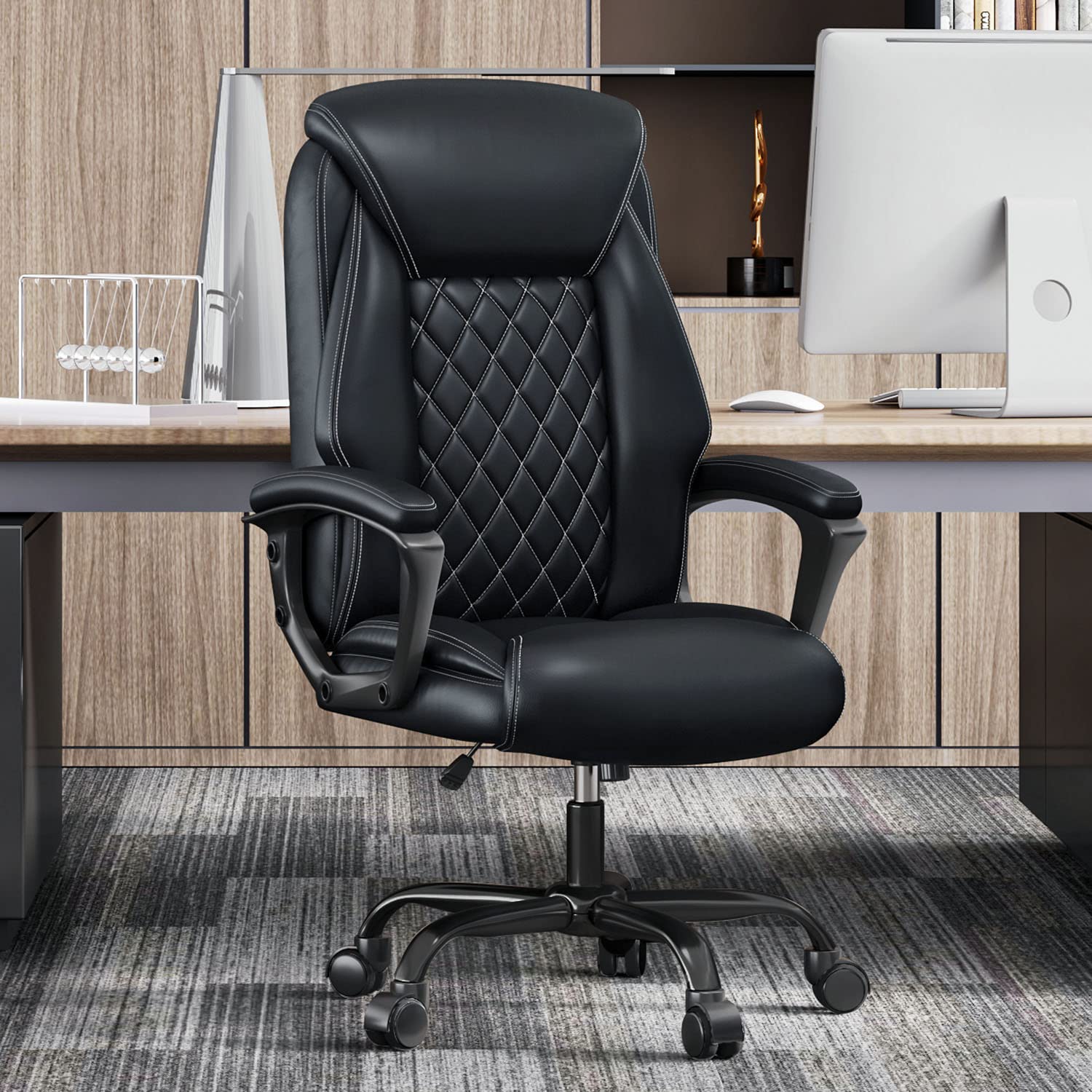 Ergonomic Office Chair High Back Home Office Desk Chair with Wheels Computer Chair with Lumbar Support PU Leather Executive Office Chair,Black