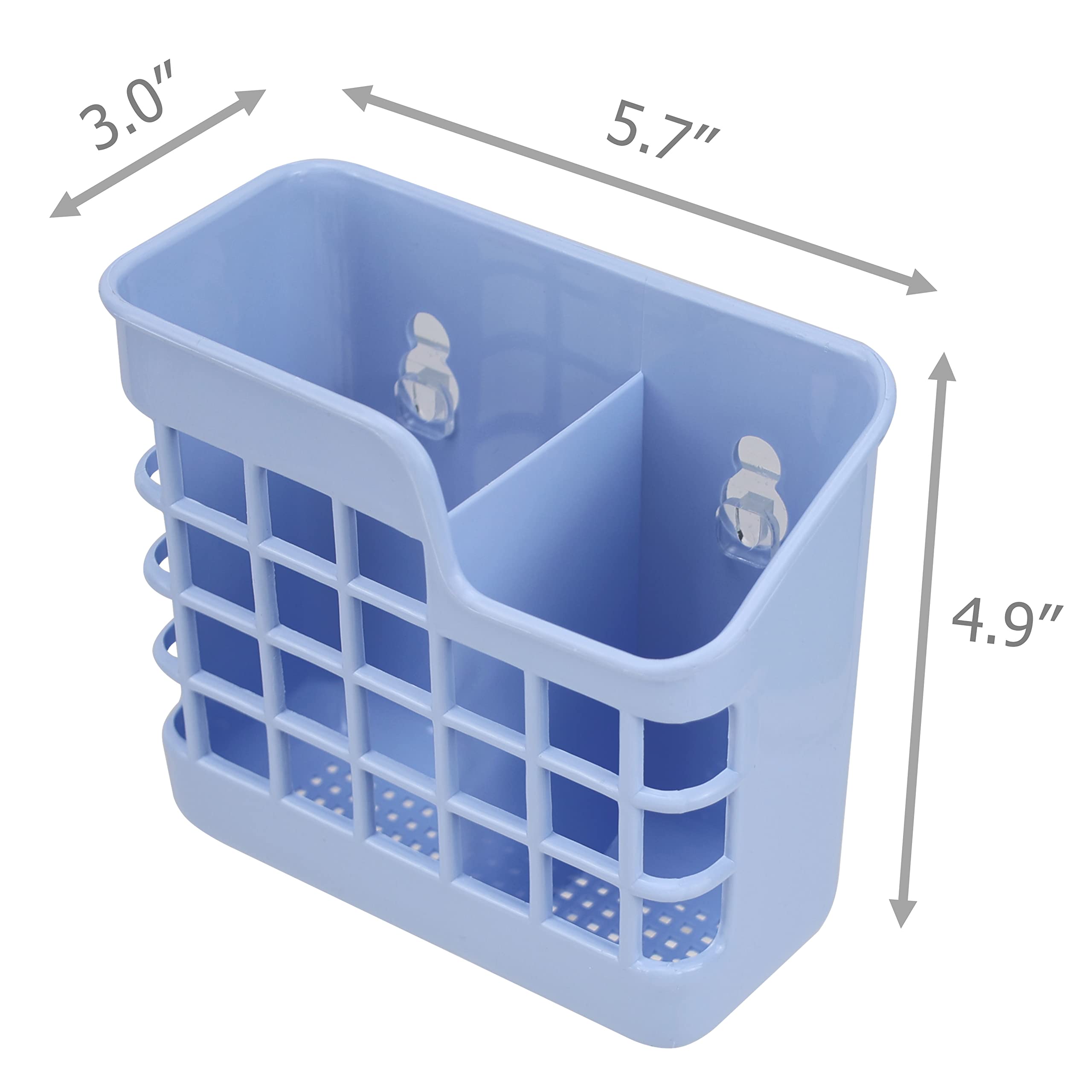EIKS Plastic Utensil Holder Silverware Organizer Cutlery Drying Rack with Wall Mount Self Adhesive, Having 2 Divided Compartments - Total 2 Pack