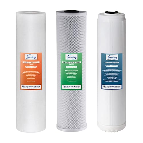 iSpring F3WGB32BPB 4.5” x 20” 3-Stage Whole House Water Filter Replacement Pack with Sediment, Carbon Block, and Lead Reducing Cartridges, Fits WGB32B-PB, White