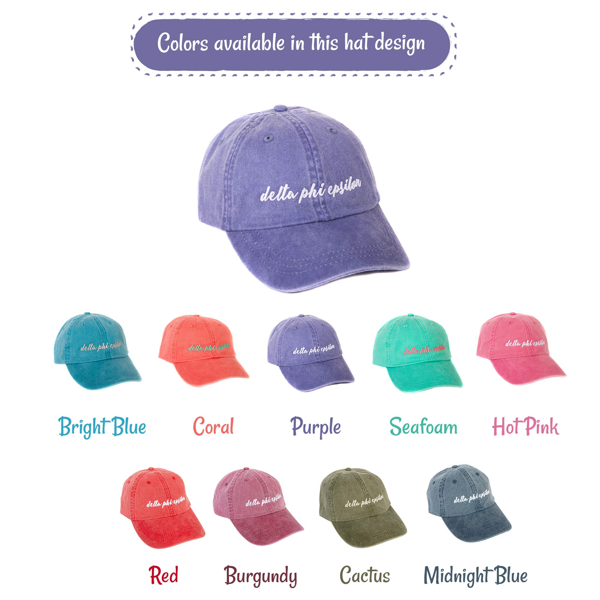 Desert Cactus Delta Phi Epsilon Baseball Hat (N) Sorority Cap Cursive Name Font (Purple - N)
