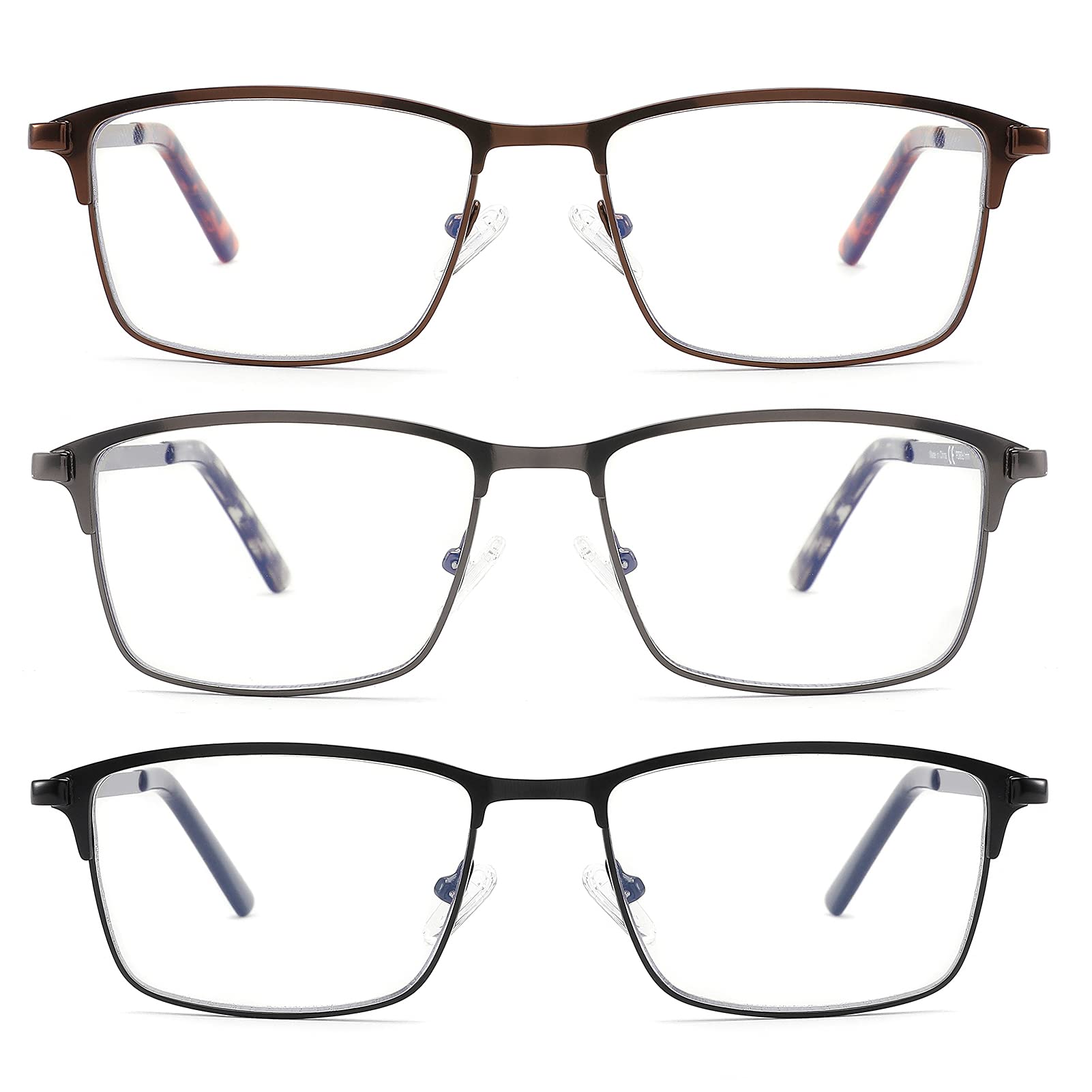 CRGATV 3-Pack Reading Glasses for Men Blue Light Blocking Metal Full Wide Frame Computer Readers Anti UV/Eye Strain/Glare (+1.5 Magnification Strength)