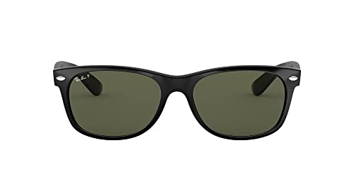 Ray-Ban RB2132 New Wayfarer Square Sunglasses, Black/Polarized Green, 55 mm