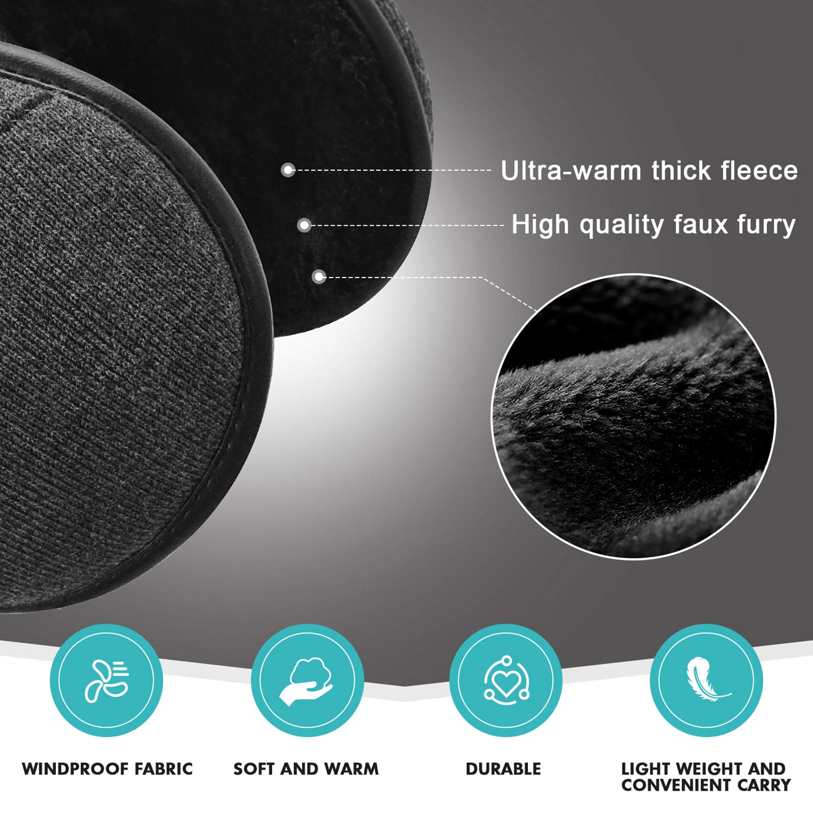 Ear Muffs for Winter Men Women, Fleece Ear Warmer for Cold Weather, Behind the Head Adjustable Foldable Earmuffs