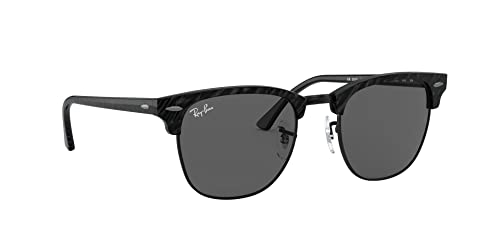 Ray-Ban RB3016 Clubmaster Square Sunglasses, Wrinkled Black On Black/Dark Grey, 49 mm