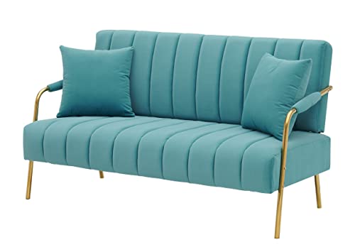 Loveseat Modern 2 Seater Sofa Comfortable Australian Cashmere Fabric Sofa with Two Throw Pillows Blue (Blue)