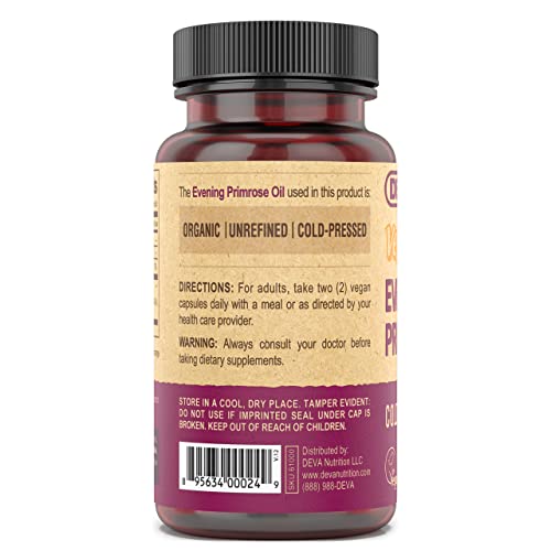 DEVA Vegan Evening Primrose Oil, Cold-pressed, Unrefined, 90 Capsules, 1-Pack