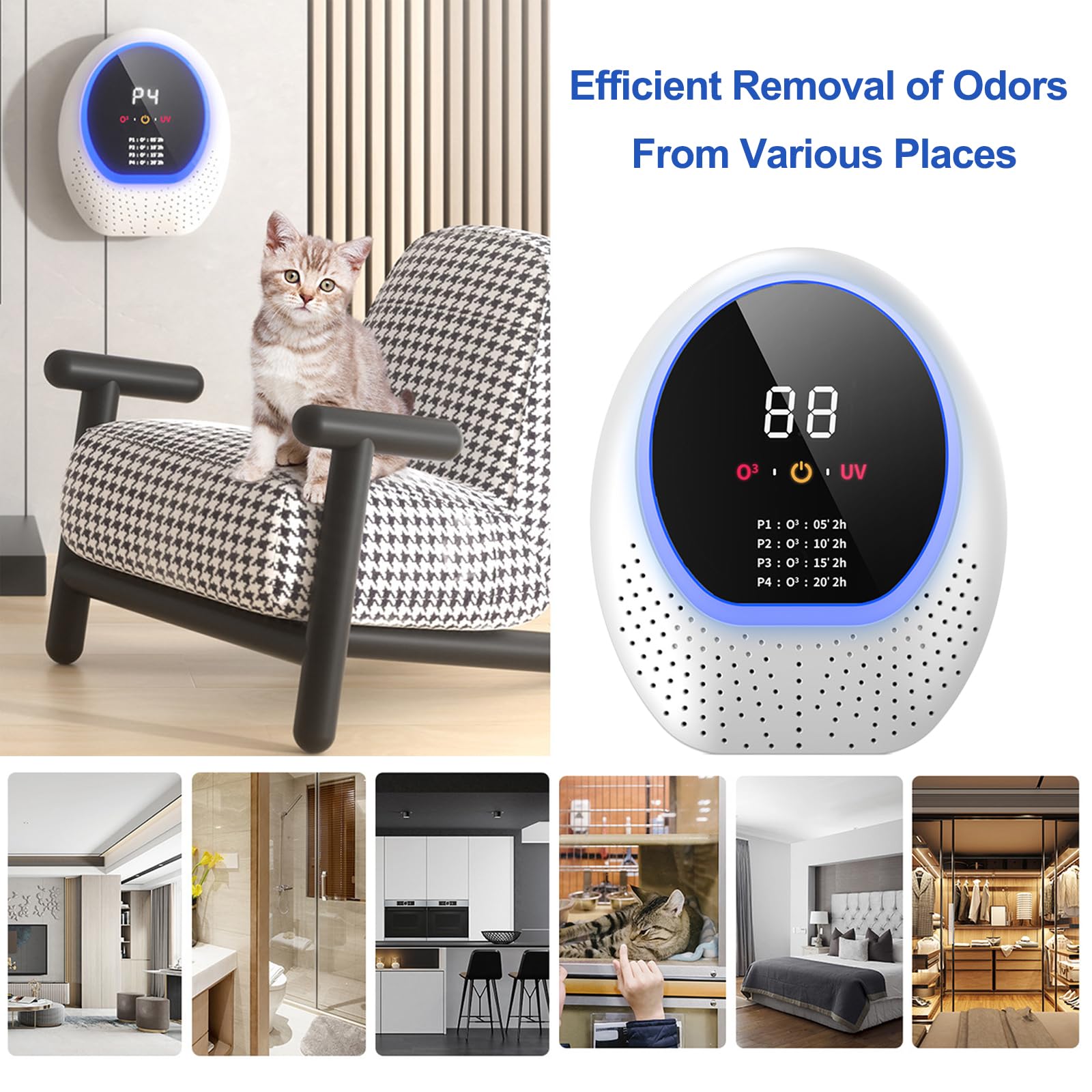 KLVEU Air Purifier for Home,Odor Eliminator Machine for Bedroom,Kitchen,Bathroom and Pets, Odors Removal for New House and Second-Hand Smoke (white), small