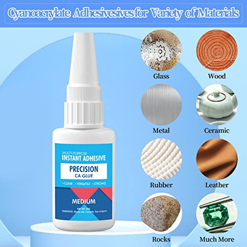 Precision Jewelry Glue Cyanoacrylate Glue Medium CA Adhesive Fast Dry Model Glue with Microtips Applicators for Wood Ceramic Metal Shoe Repair Hobby Crafts and Jewelry Making