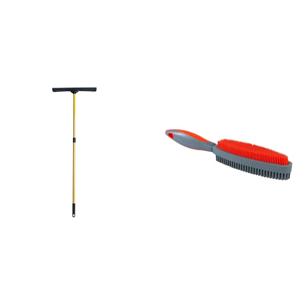 FURemover XL Heavy Duty Pet Hair Remover Broom, Multi-Surface Squeegee Rubber Broom, Extra Large 18-Inch Broom Head, Black and Orange & Duo, 2-Sided Lint Brush, Dog Multi-Brush, Red