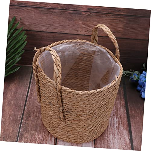 LABRIMP Rectangle Vase Storage Basket Straw Potted Plant Basket Linen Flowerpot To Weave Potted Plant Woven Toy Basket