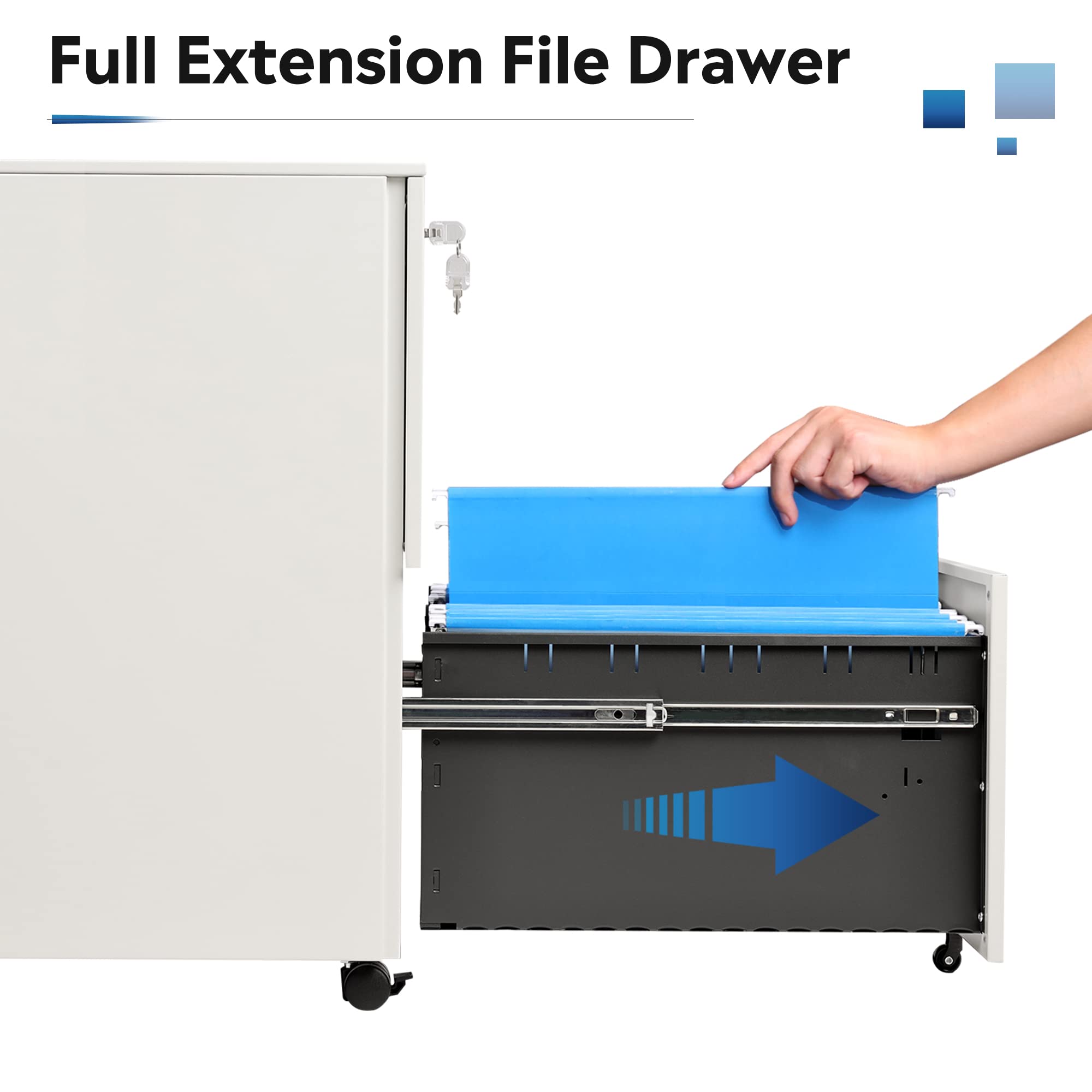 DEVAISE Vertical File Cabinet with Lock, Mobile Filing Cabinet for Legal/Letter/A4 Files, Fully Assembled Except Wheels, White