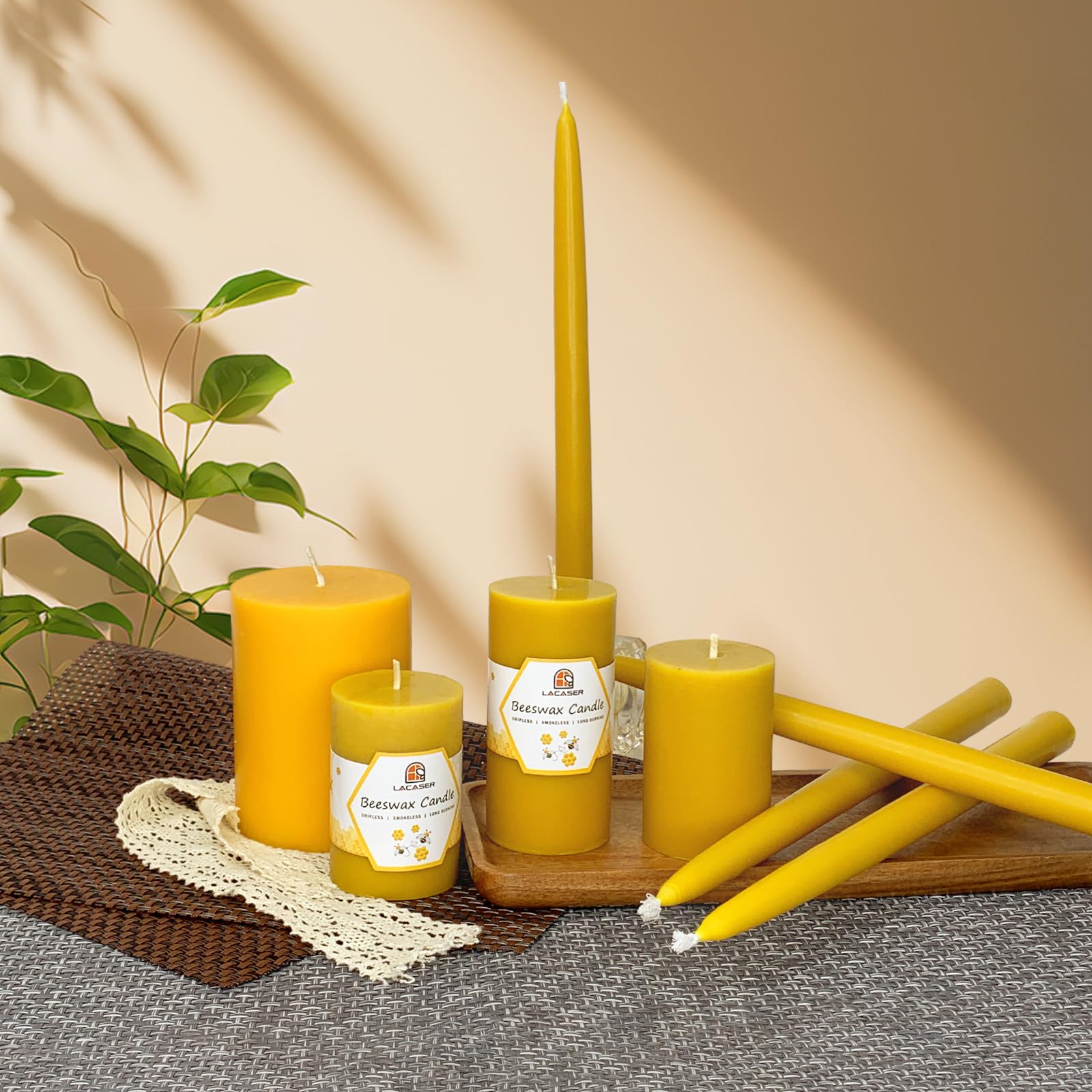 Lacaser Beeswax Pillar Candles,100% Pure Beeswax Candles,Long Burning Time 40 Hours Each,80 Hours Total for Set, Bees Wax Candle for Home, Size 2βx 4β (2 Packs), Dripless& Smokeless