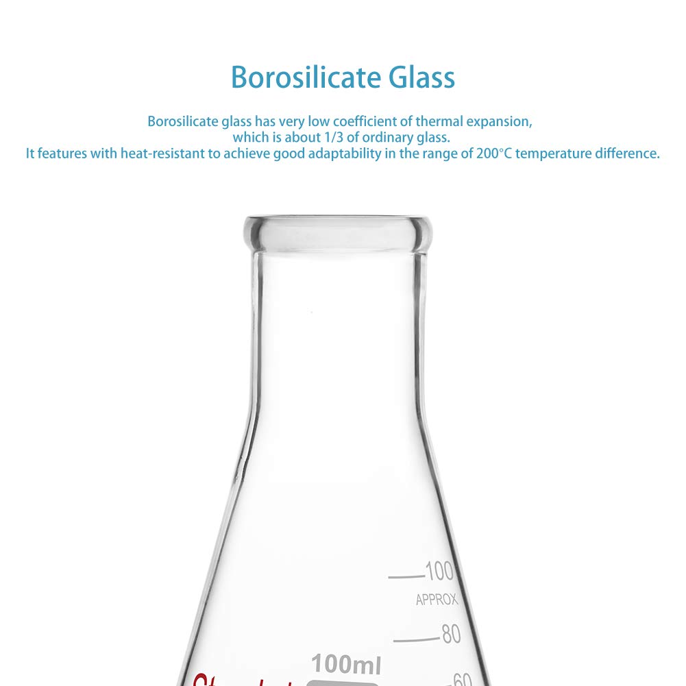 stonylab 1-Pack Glass 100 ml Heavy Wall Narrow Mouth Erlenmeyer Flasks with Heavy Duty Rim - (100ml Fits with StonyLab 5# Rubber Stopper)
