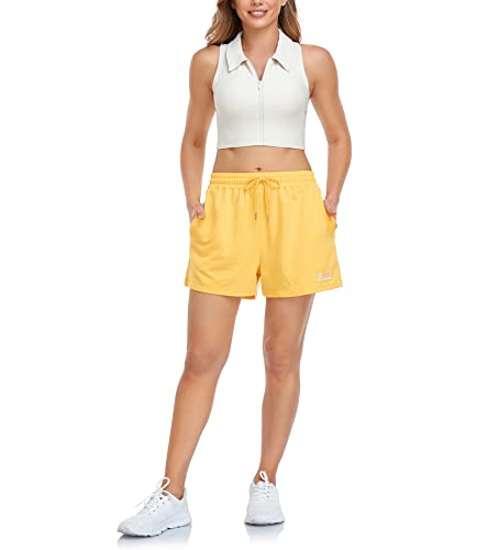 EUISVI Women's Summer Casual Drawstring Waist Sweat Shorts Athletic Running Gym Track Shorts with Pockets Yellow