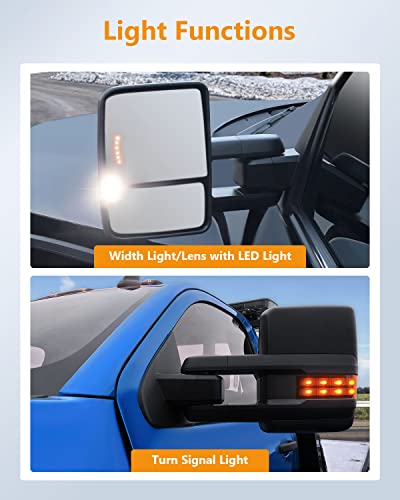 ITOPUP Towing Mirrors Fit for 2007-2013 for Chevy Silverado for GMC Sierra Tow Mirrors with Power Heated Turn Signal Light Width Light 1 Pair of Mirrors Left Side and Right Side Black