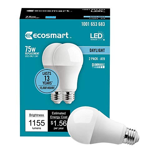Ecosmart LED Dimmable 75-Watt Daylight Light Bulb, 1155-Lumen, 5000K, A19, E26 Base, 8 Bulbs