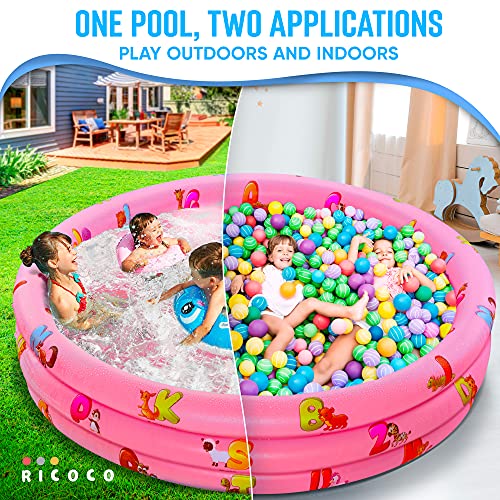 Inflatable Kiddie Pool for Kids - Kids Pools for Backyard - Swimming Pool for Kids, Toddlers, Baby - 3 Ring Pools for Inside and Outside - Durable Material with Soft Blow Up Bubble Botton, Pink