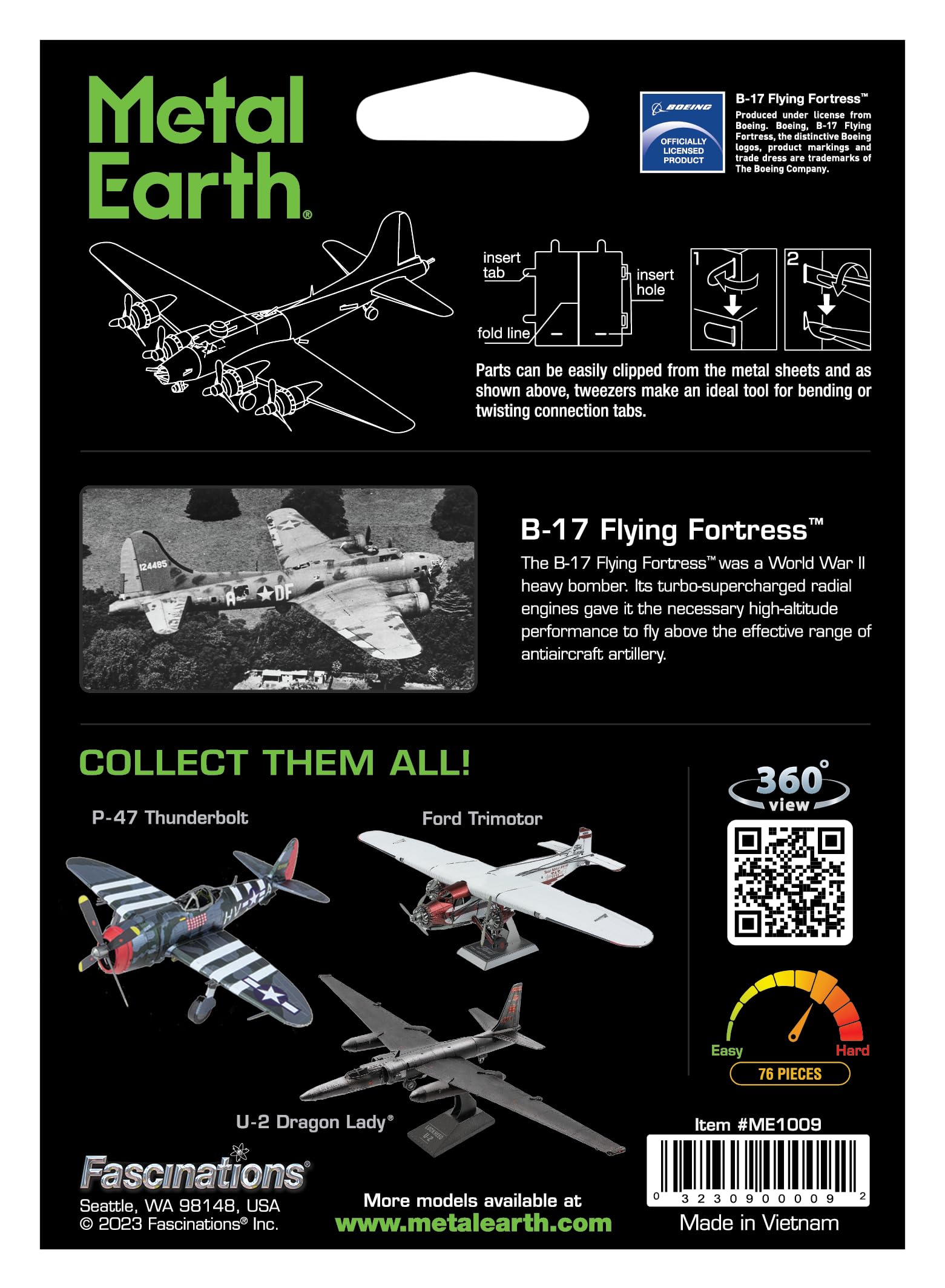 Fascinations Metal Earth B-17 Flying Fortress Color 3D Metal Model Kit Bundle with Tweezers