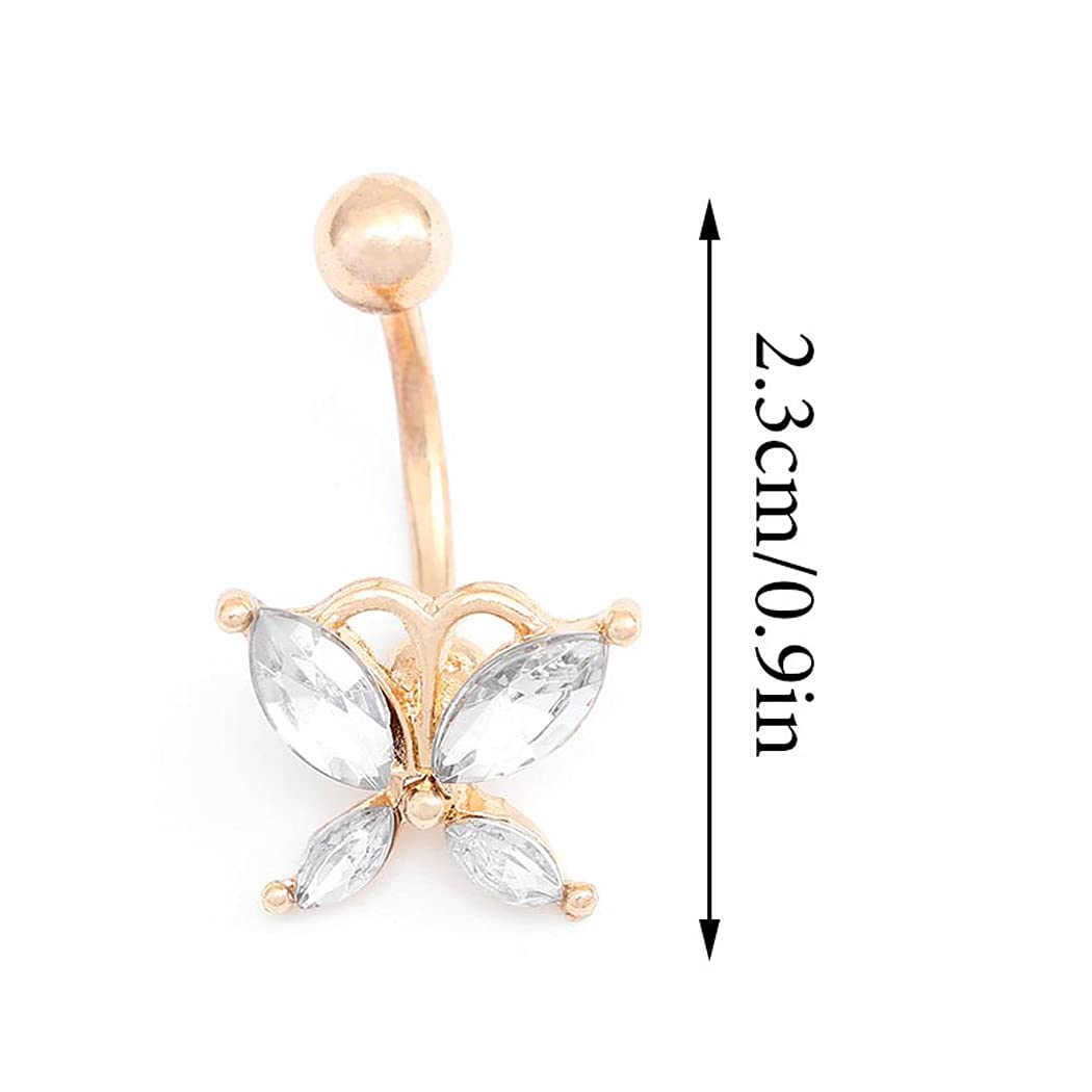 DRESBE Crystal Belly Button Ring Gold Body Chains Butterfly Piercing Navel Ring Boho Body Jewelry Accessories for Women and Girls BC129
