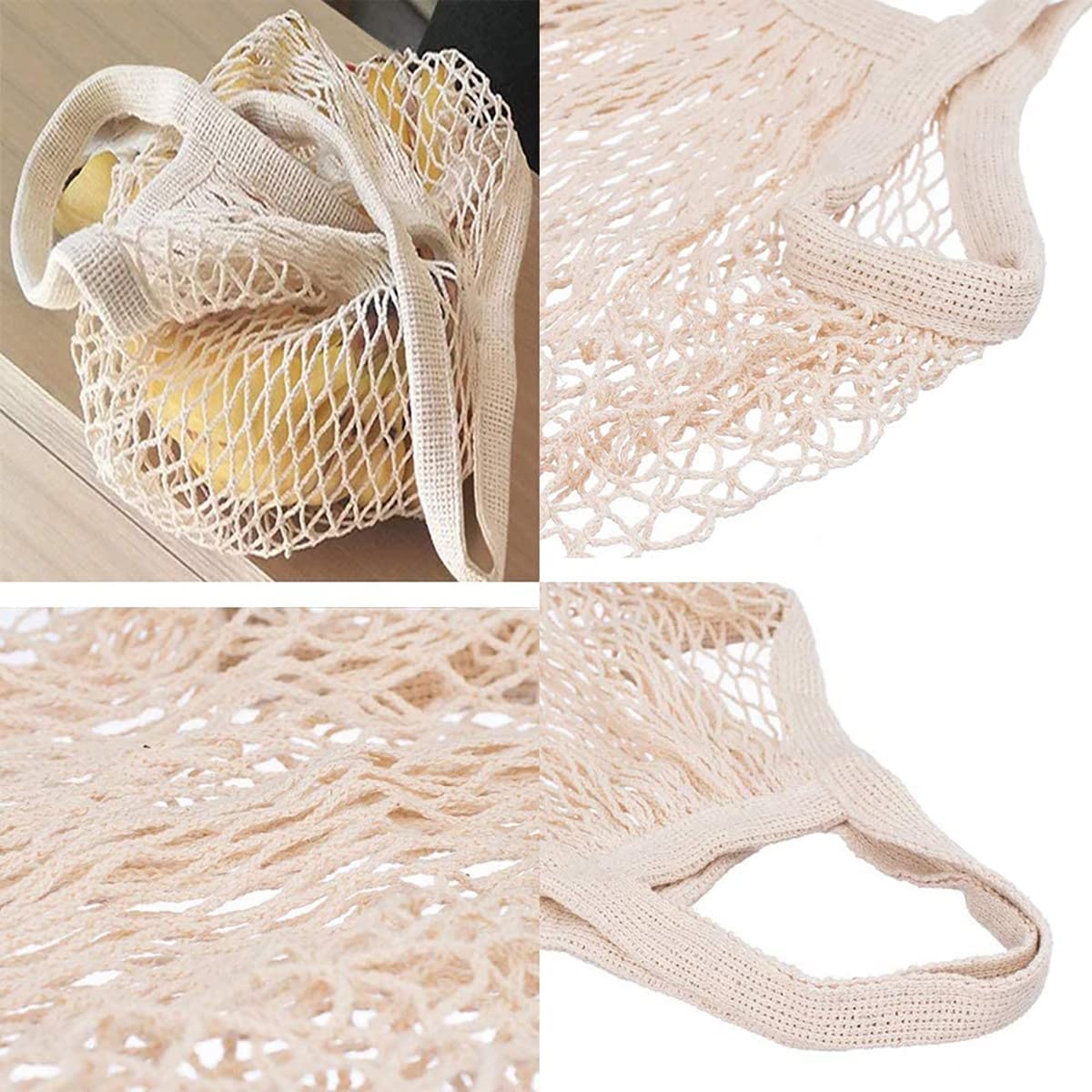 ECYC 1 Pcs Cotton Mesh Grocery Bag, Reusable Long Handle Mesh Bags Cotton String Bags Mesh Shopping Bag Net Tote Bag for Fruit Vegetable,L,Orange