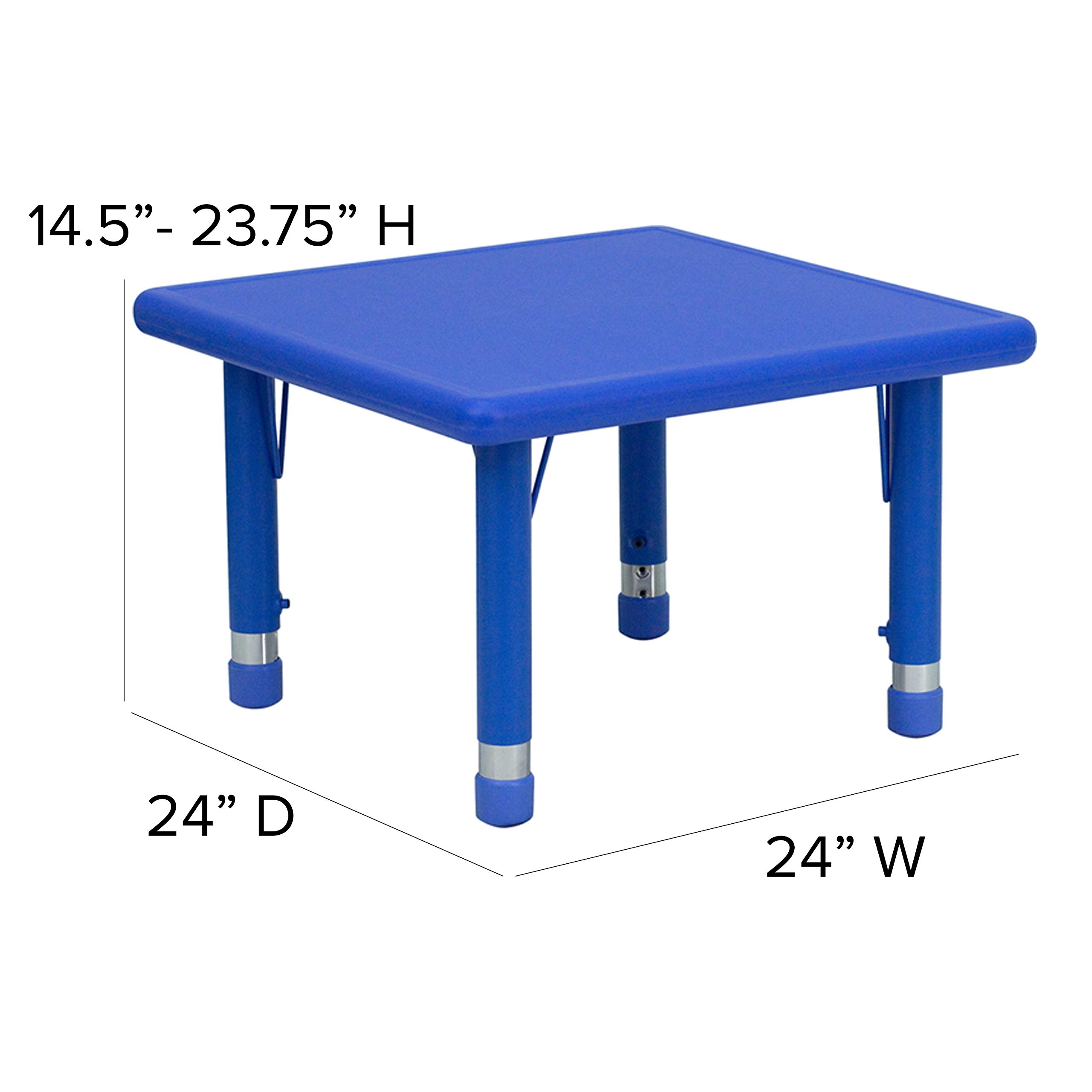 Flash Furniture 24'' Square Green Plastic Height Adjustable Activity Table Set with 4 Chairs