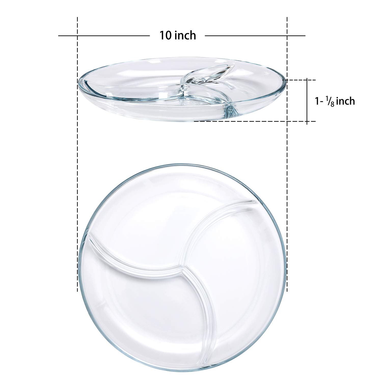 FOYO Round Tempered Glass Serving Platters/Trays - 3 Sectional -10'' Diameter, Set of 2