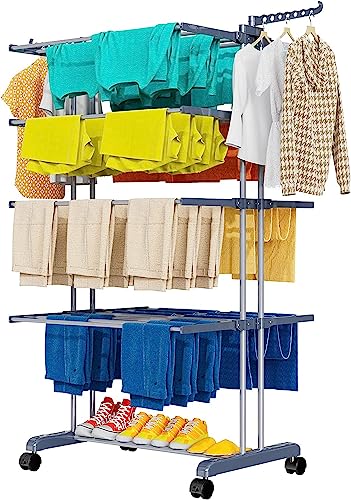 Raybee Clothes Drying Rack Folding Indoor 5-Tier 73.6" H Laundry Drying Rack Oversized Drying Rack Clothing Foldable Clothes Rack Drying with Wheels Outdoor Use