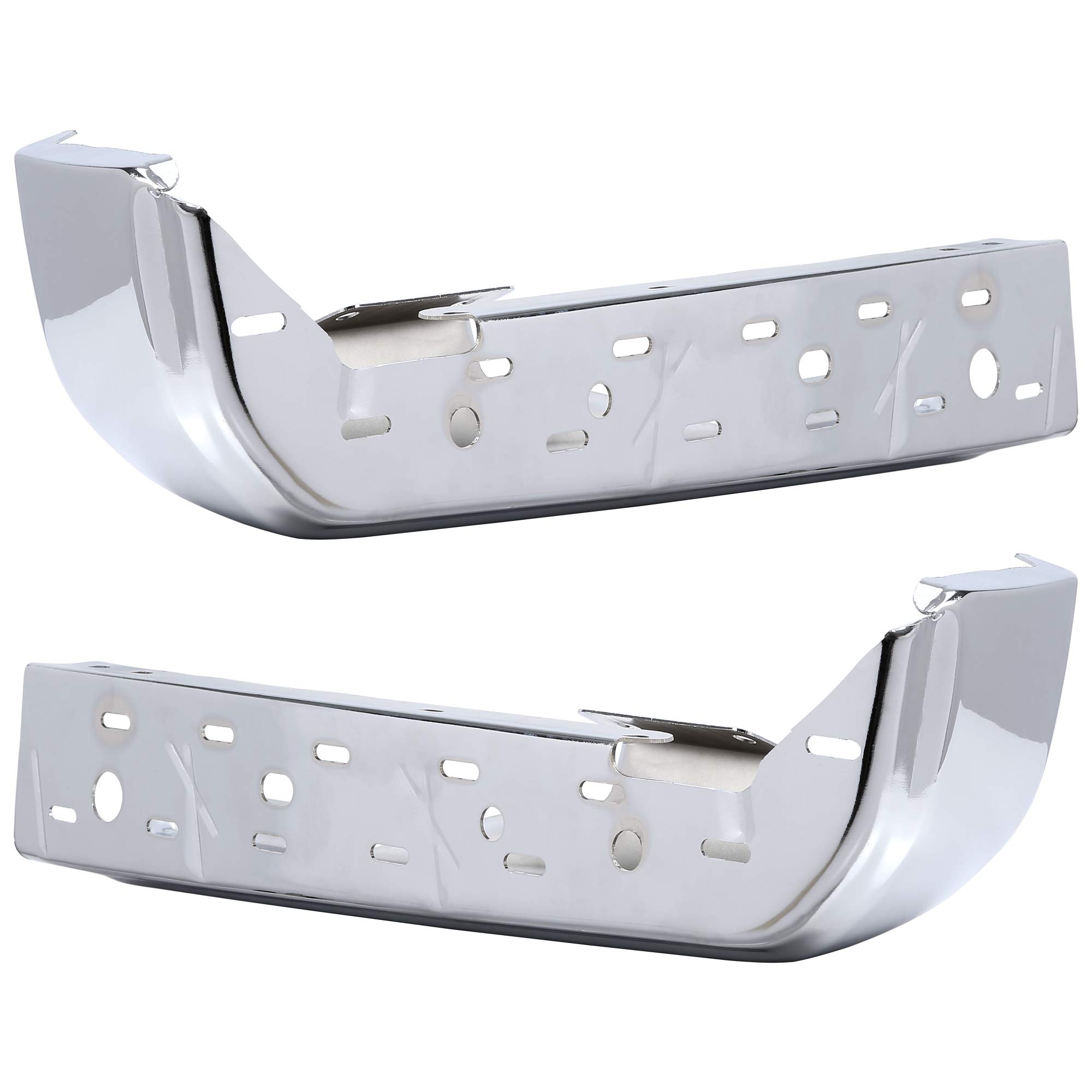ECOTRIC Rear Bumper Ends Caps Cover Compatible with 2015-2020 Ford F150 Replacement For FO1102380 W/O Park Sensor Holes Chrome Steel Left & Right