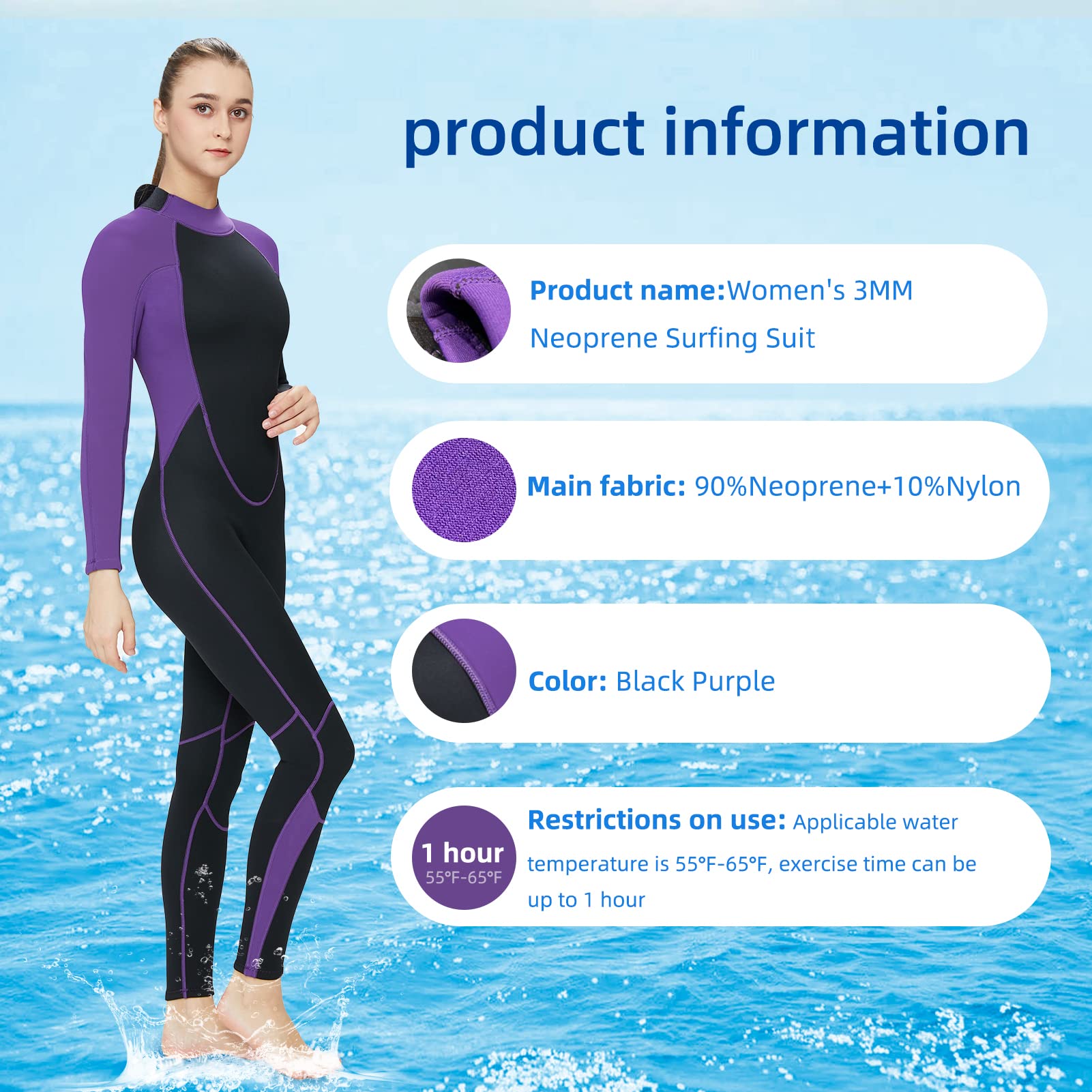 FLEXEL Full Body Wetsuit Men and Women 3mm Neoprene Keep Warm Back Zipper for Diving Surfing Snorkeling Kayaking Water Sports(S)
