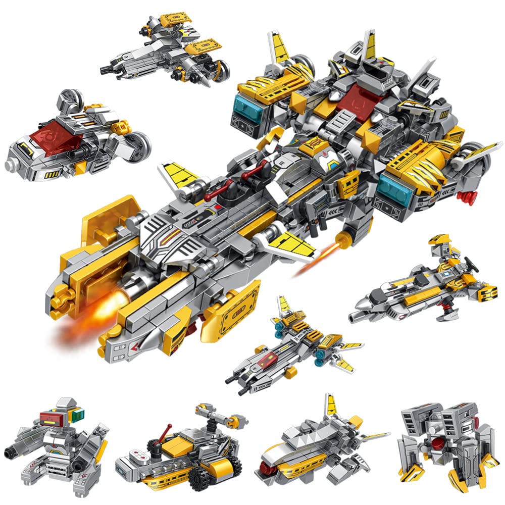 EDGKODK Star Space Battleship Building Toys for Boys Aged 7-12, 8-in-1 Outer Space Warship Building Sets, 829 Pieces