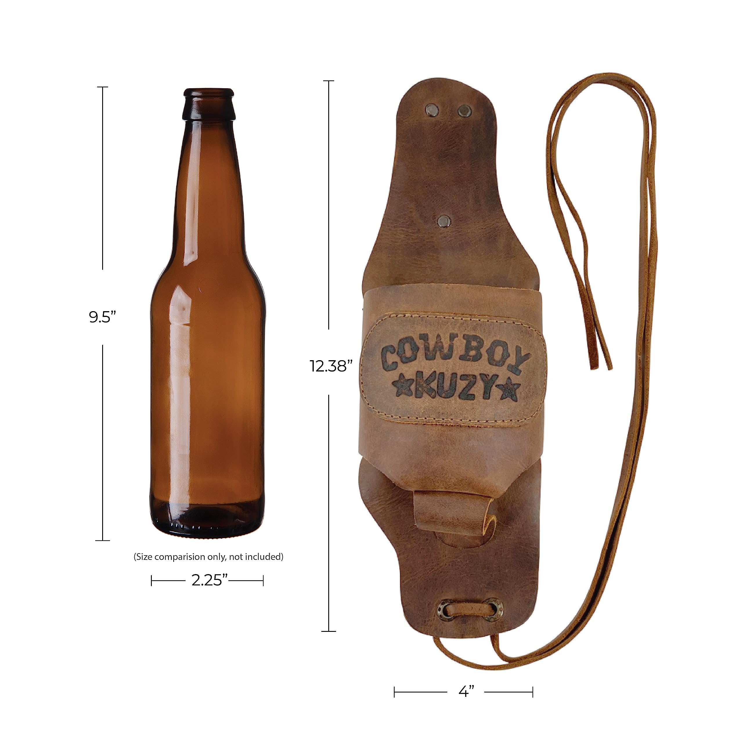 Hide & Drink, Beer Holster for Cowboy, Handsfree Beverage Holder, Western Bottle Leg Grip for Men and Women, Full Grain Leather, Handmade Drinking Accessories, Bourbon Brown