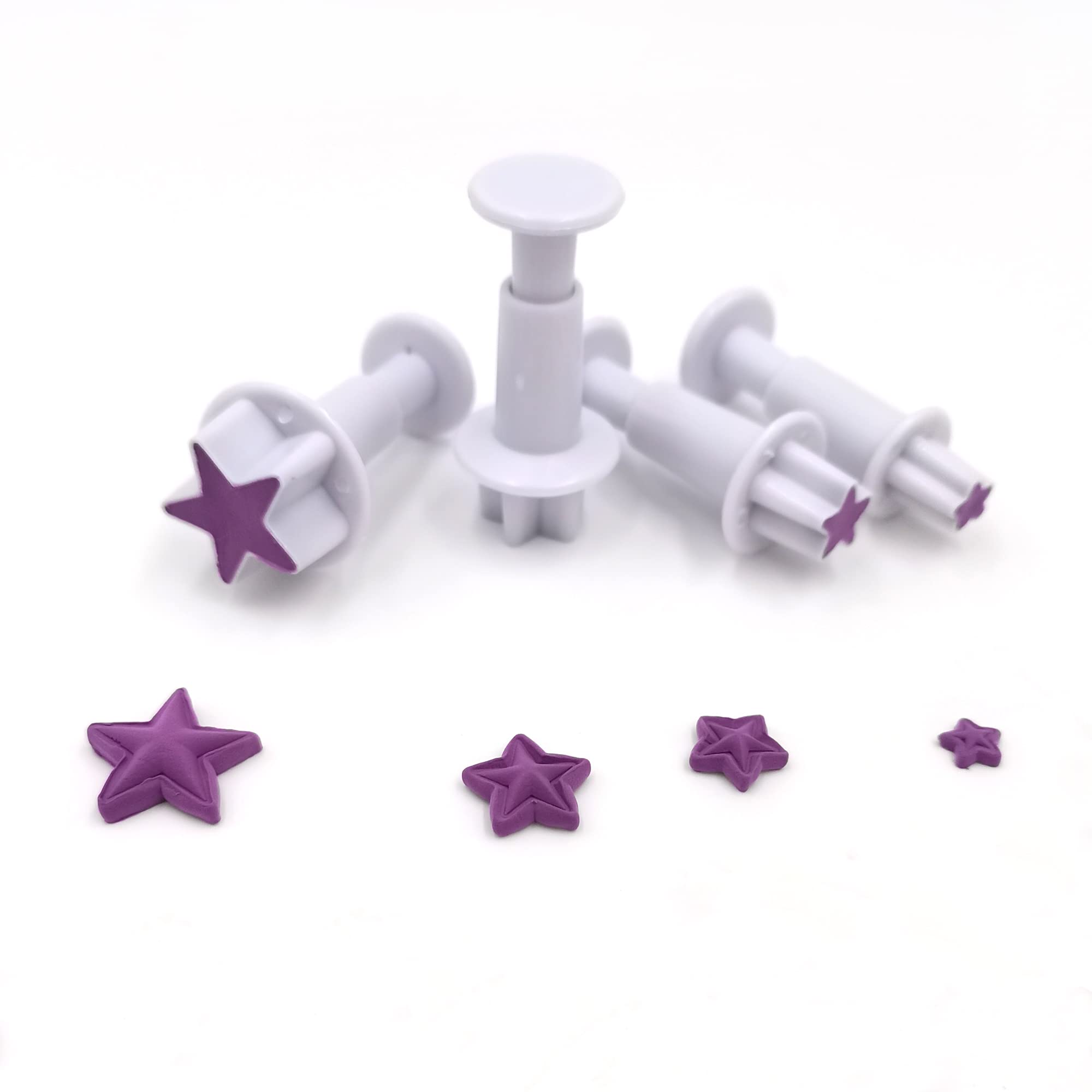 Gobaker 3D Star Fondant Plunger Cutter Set Sugarcraft Cake Cookies Cupcake Decorating Tool DIY Mold,Mini,4-Pack