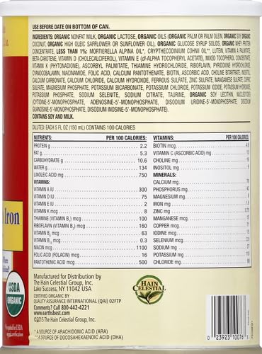 Earth's Best Organic Baby Formula for Babies 0-12 Months, Powdered Dairy Infant Formula with Iron, Omega-3 DHA, and Omega-6 ARA, 32 oz Formula Container