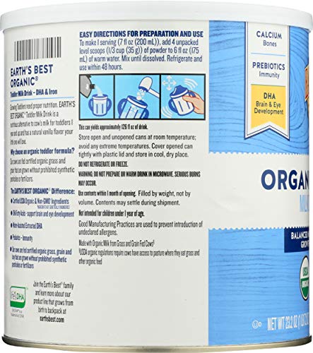 Earth's Best Organic Toddler Milk Drink Powder, Natural Vanilla, 21 Oz