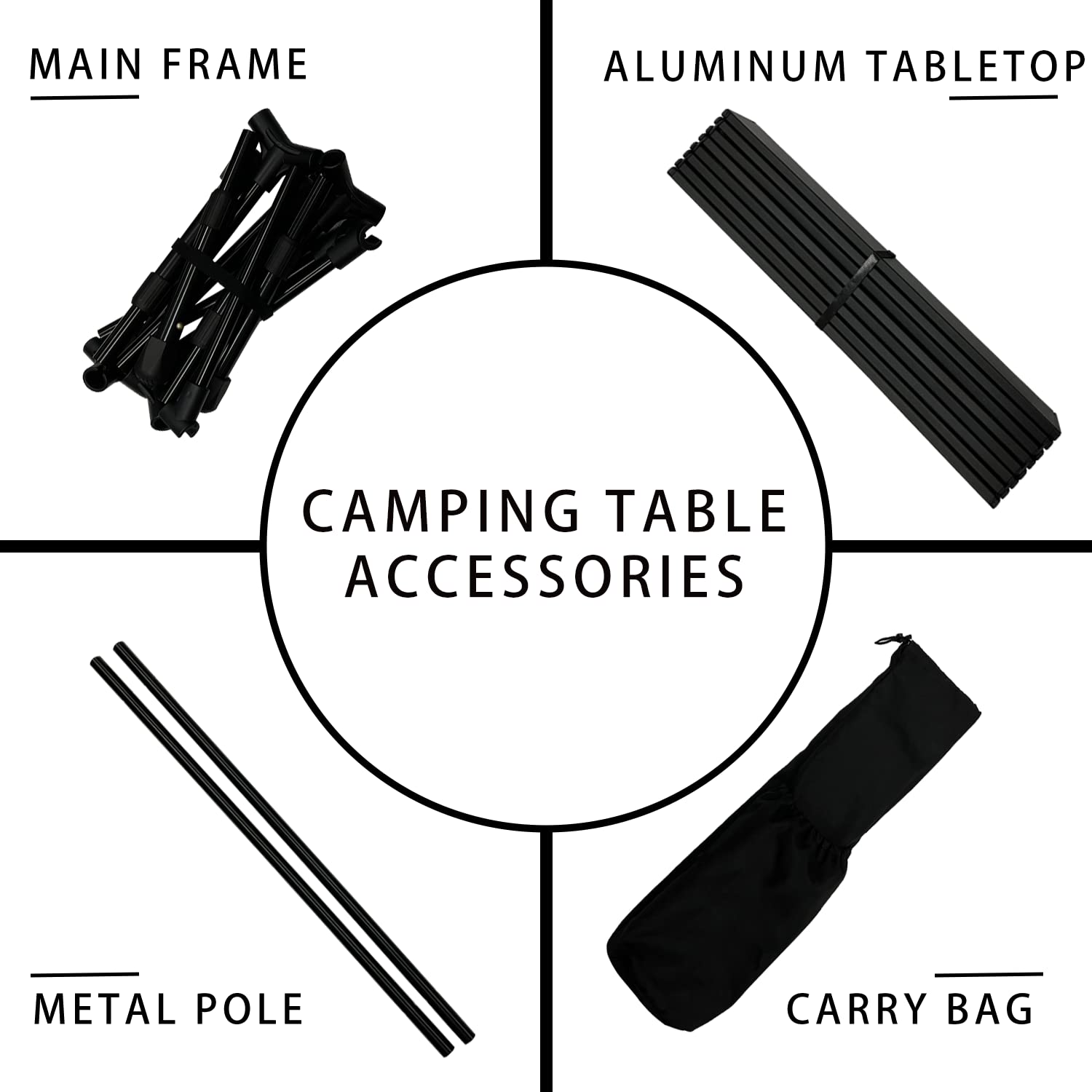EAROND Folding Camping Table,Aluminum Portable Camp Table for Outdoor Use,Patio,Backyards,Picnic,Beach,Travelling,Hiking,Backpacking,Fishing-Black