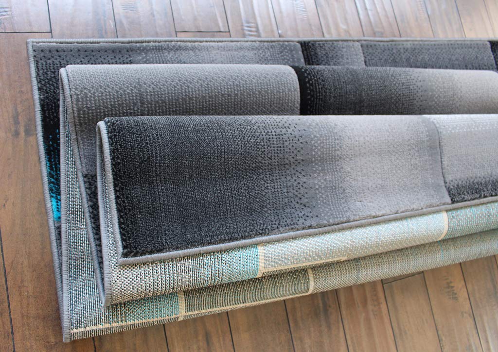 Masada Rugs, Modern Contemporary Area Rug, Turquoise Grey Black (6 Feet X 9 Feet)