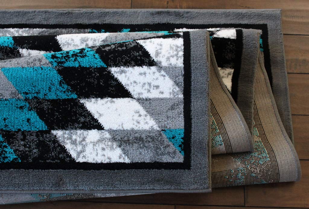 Masada Rugs, Stephanie Collection Area Rug Southwest Native American Distressed Design 1106 Turquoise Grey White Black (8 Feet X 10 Feet)