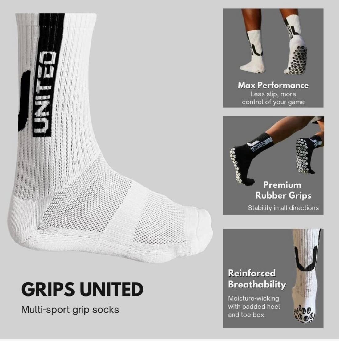 Grips United Men’s Non-Slip Athletic Socks – Best For Soccer (White – Small)
